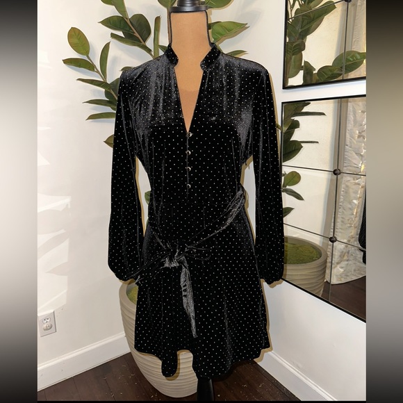 Zara | Dresses | Brand New Zara Velvet Dress With Gold Polkadots | Poshmark